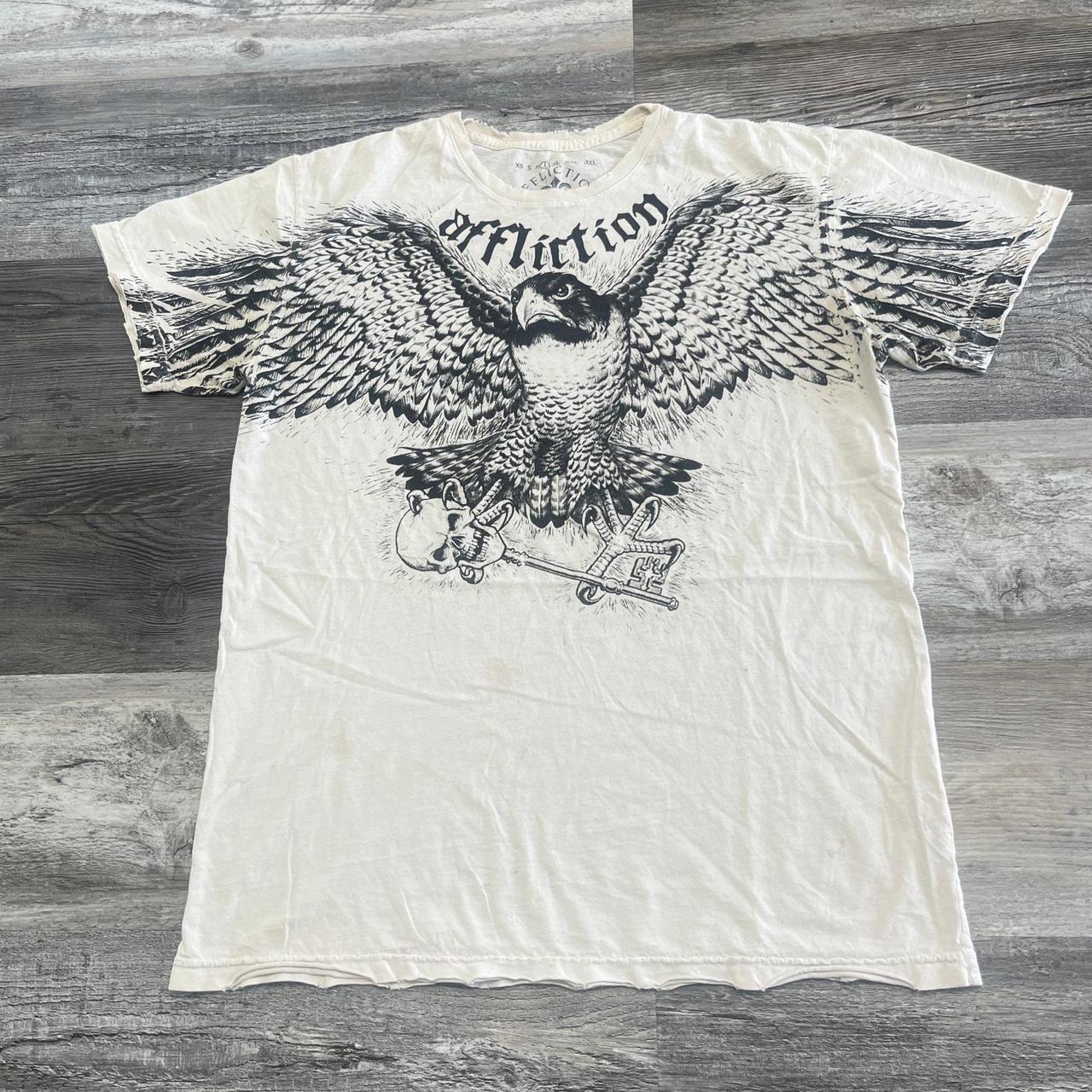 Affliction White Mens L Eagle Skull Key Graphic Tee... | Depop