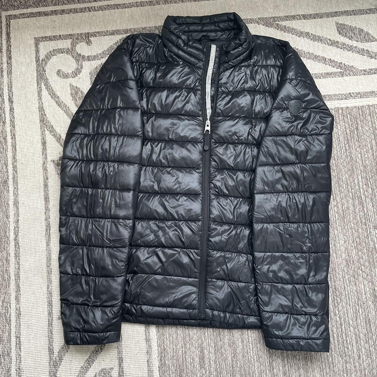 GUESS light puffer jacket black great condition size... - Depop