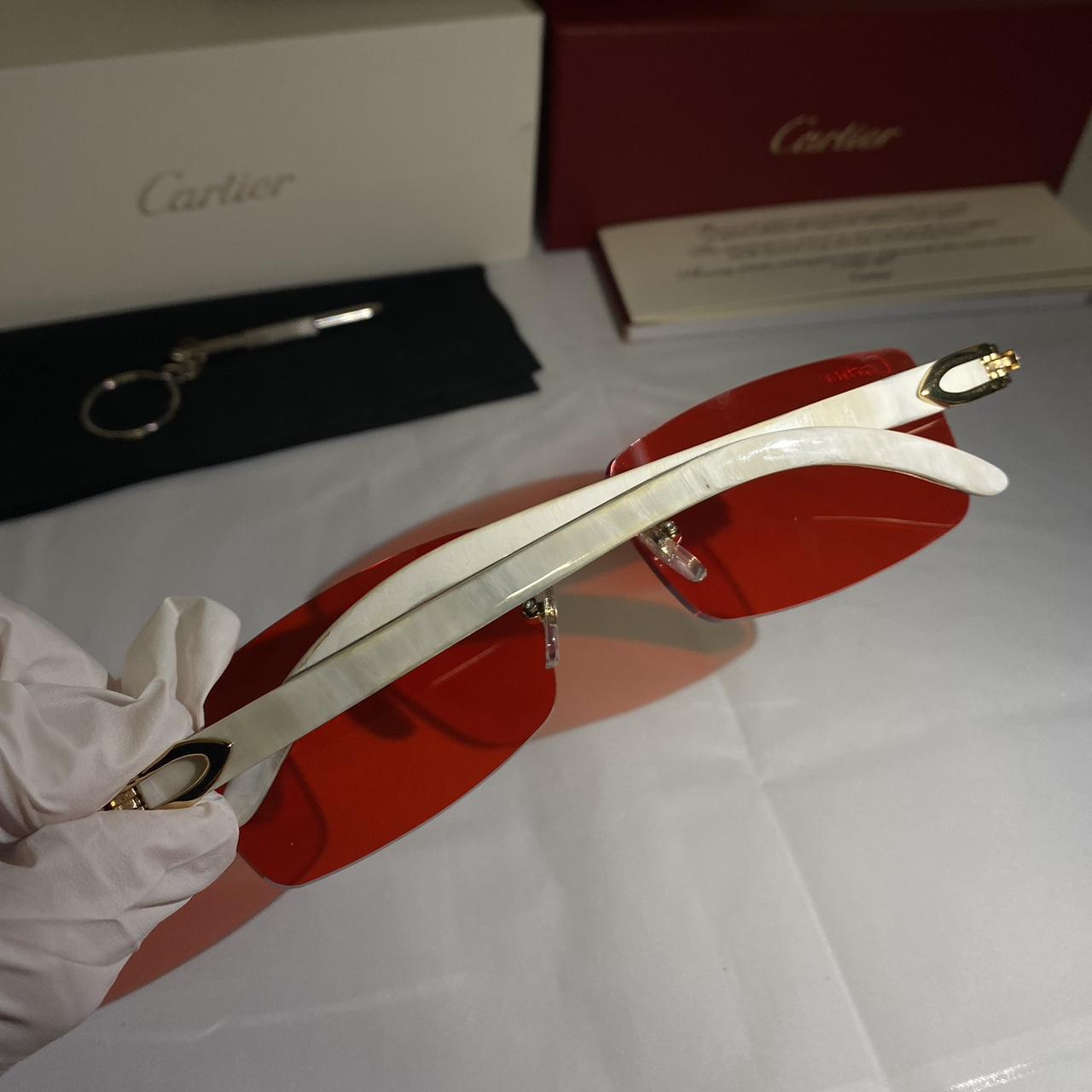 Cartier glasses red lenses with gold frame white... - Depop