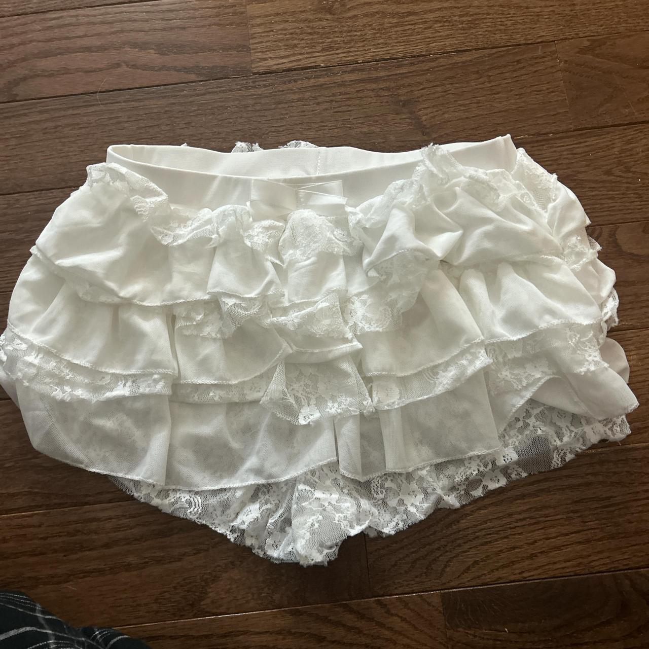 white ruffle shorts - Depop