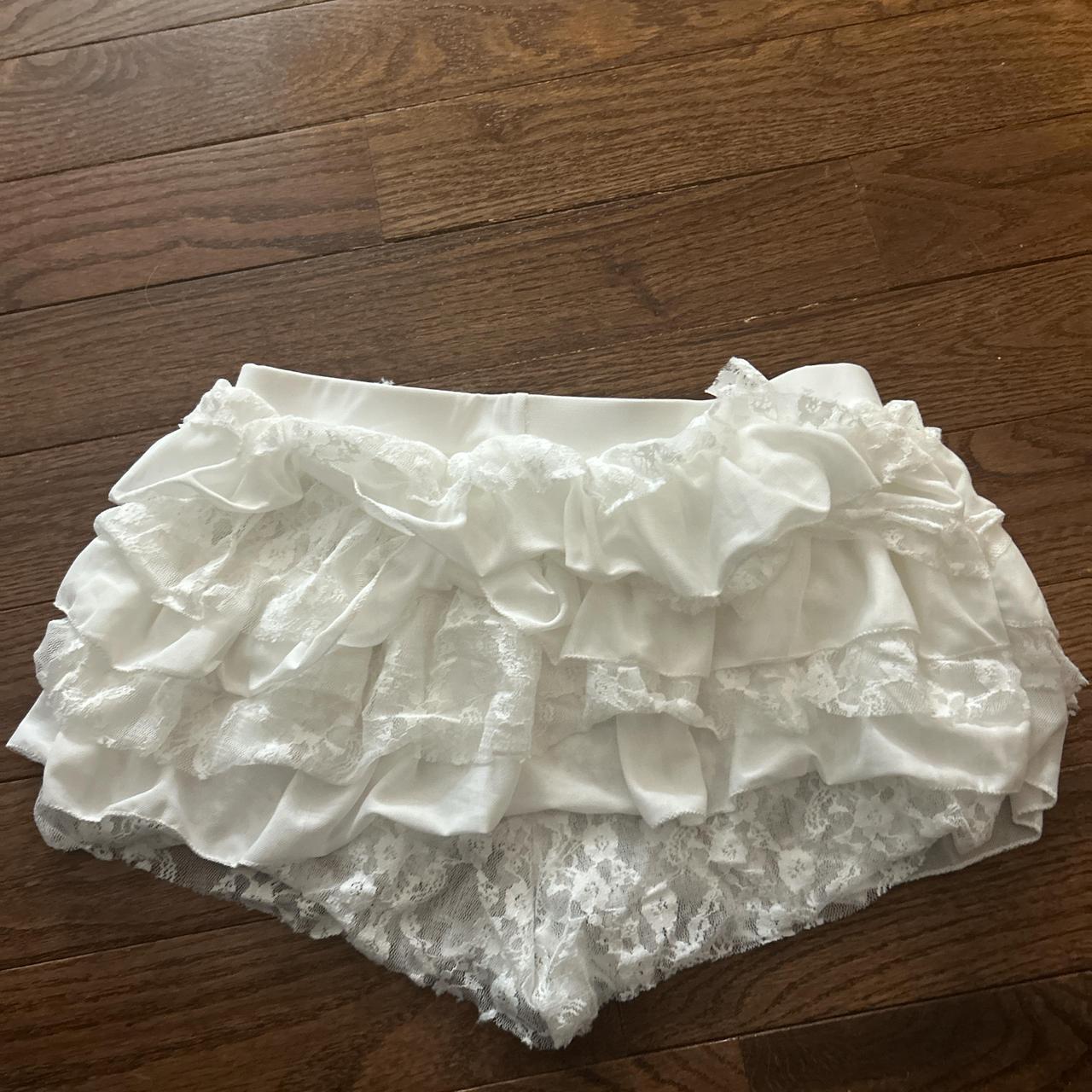 white ruffle shorts - Depop