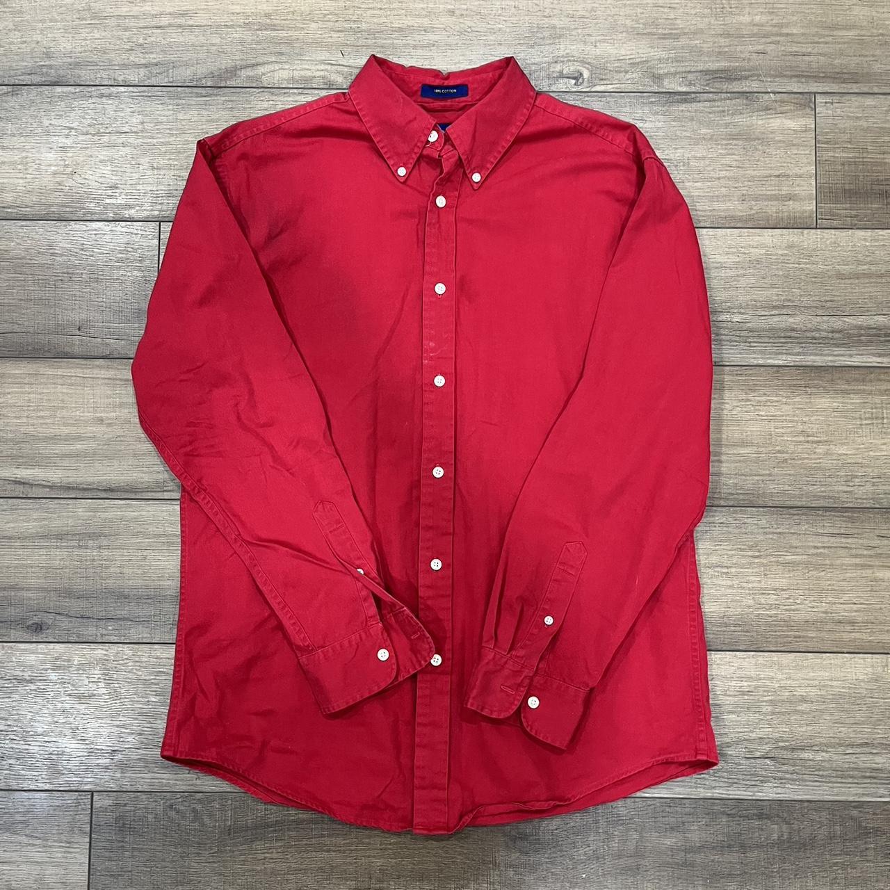 Red Long Sleeve Button Up Shirt - Depop