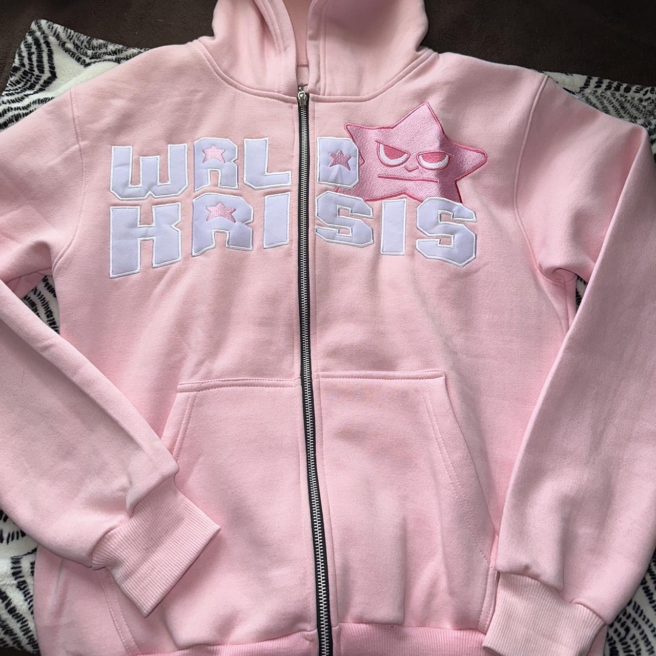 pink wrld krisis hoodie size -medium never worn.... - Depop