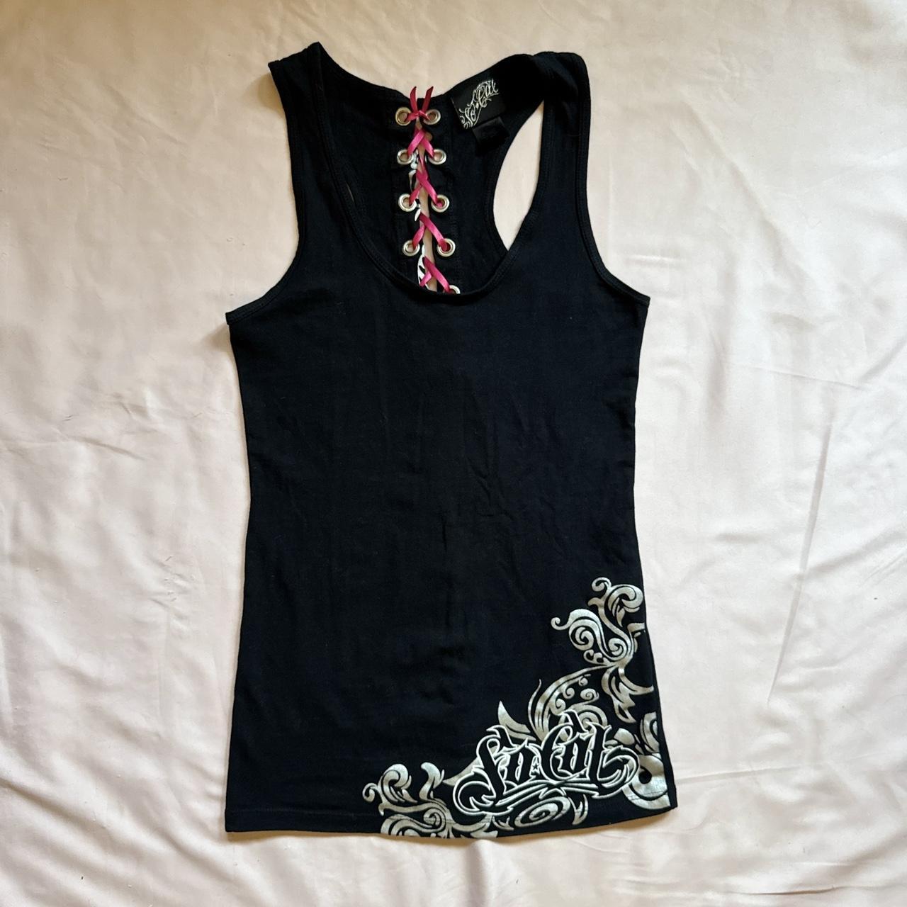 Iconic gorgeous pink lace up SoCal angel wings top... | Depop