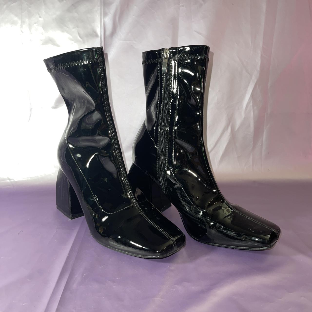 Public Desire Black shiney going out boots/heels... - Depop