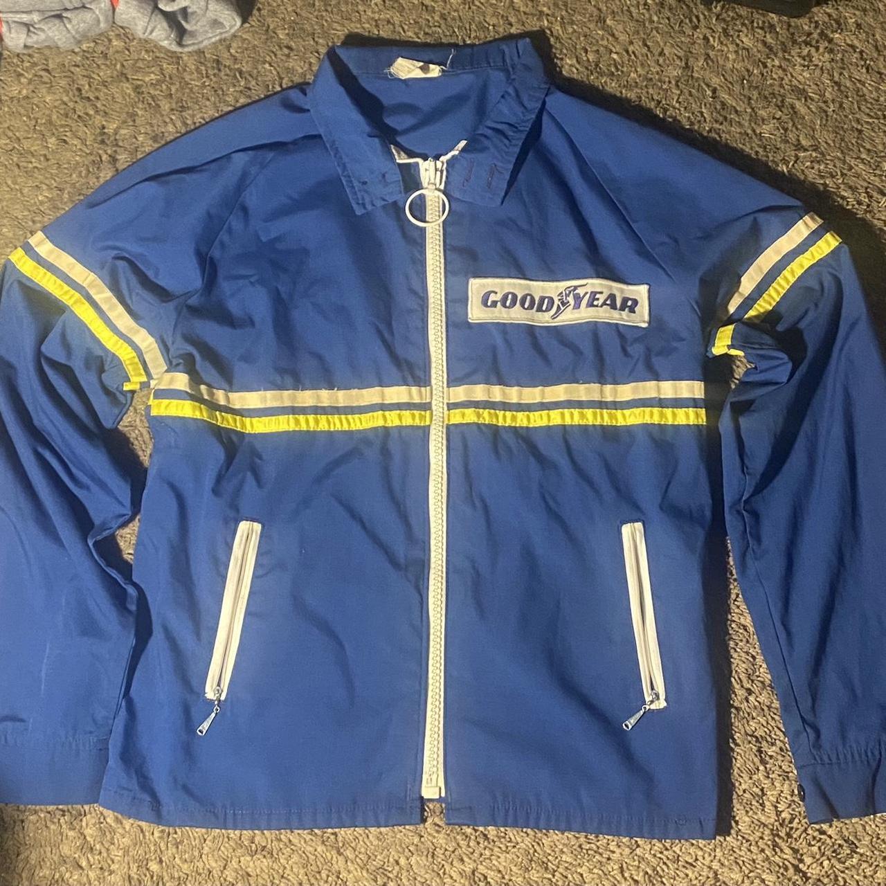 Goodyear racing jacket with a yellow and blue color... - Depop