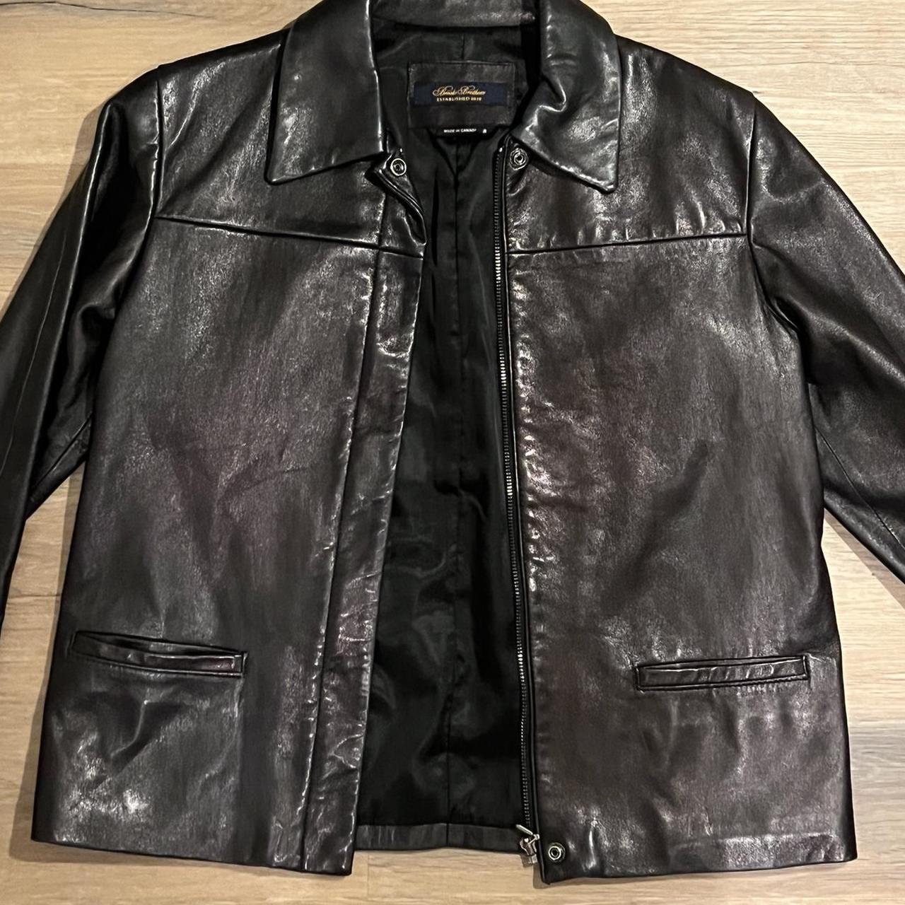 brooks brothers leather jacket - Depop