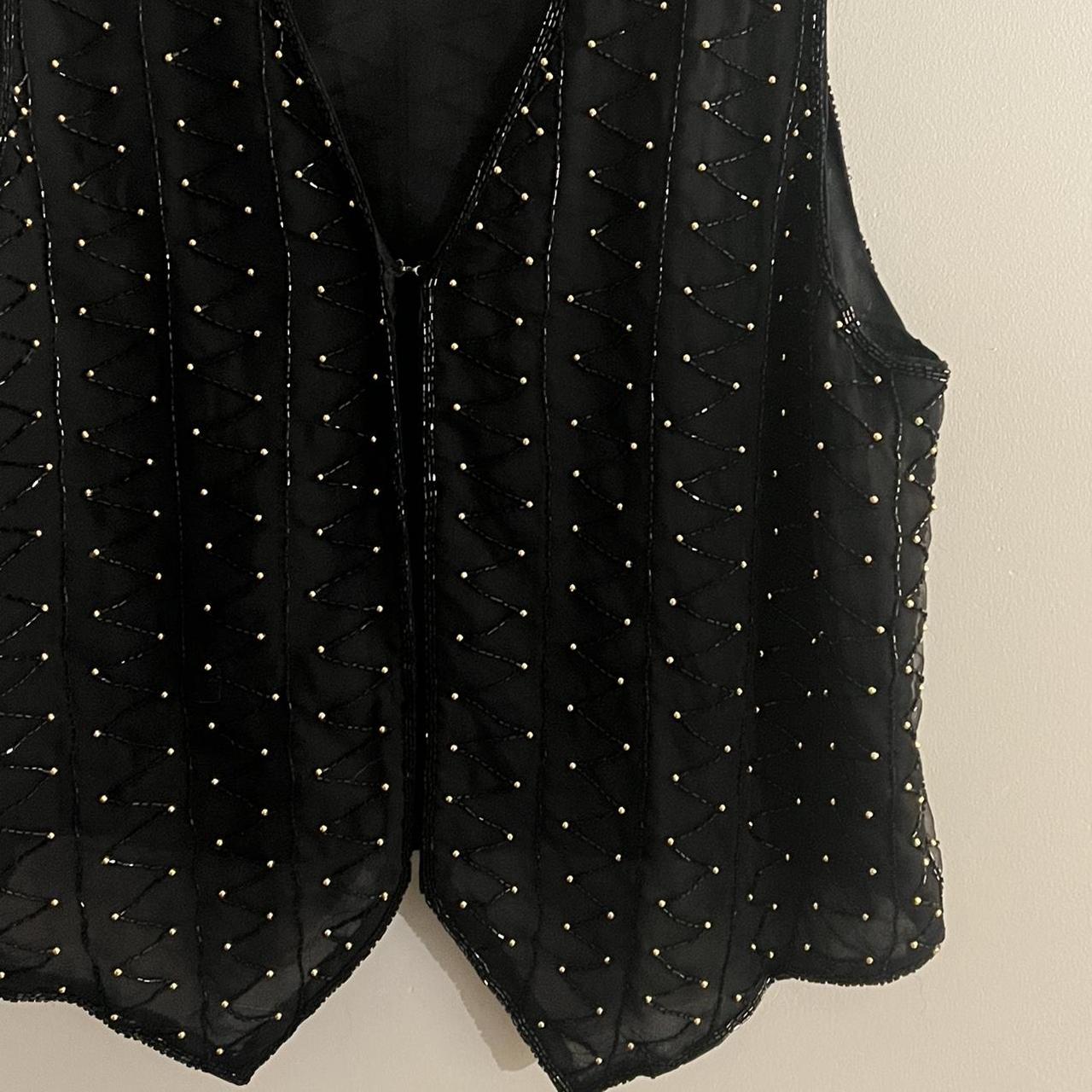 VINTAGE BLACK VEST WITH GOLD BEADING - Depop
