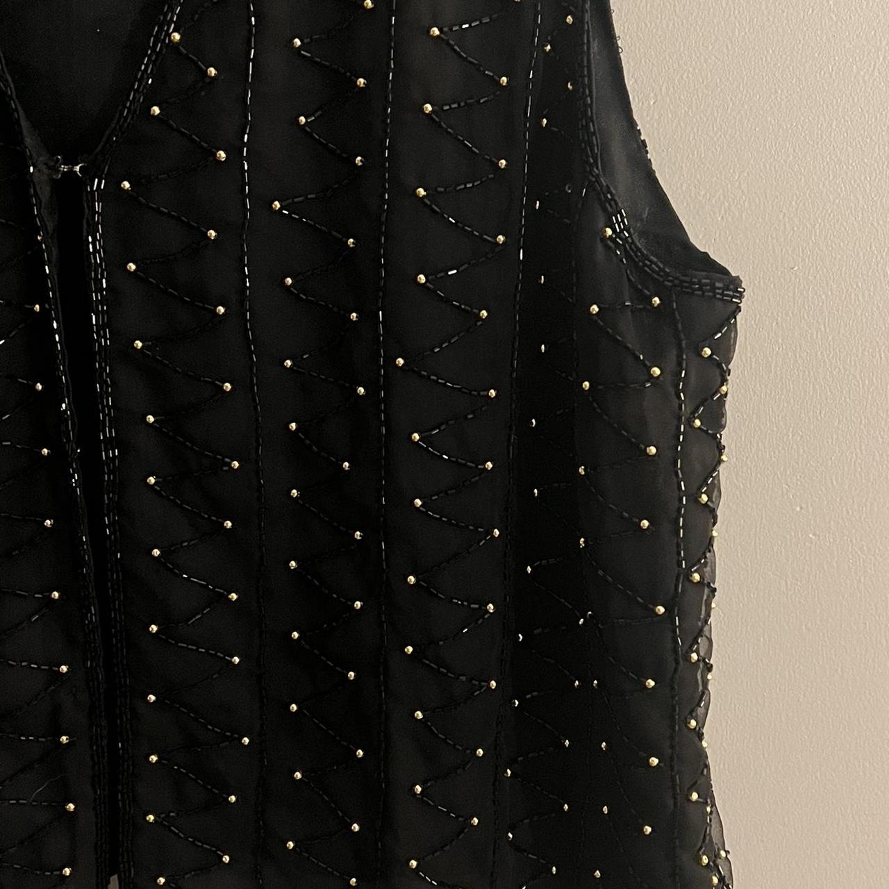 VINTAGE BLACK VEST WITH GOLD BEADING - Depop