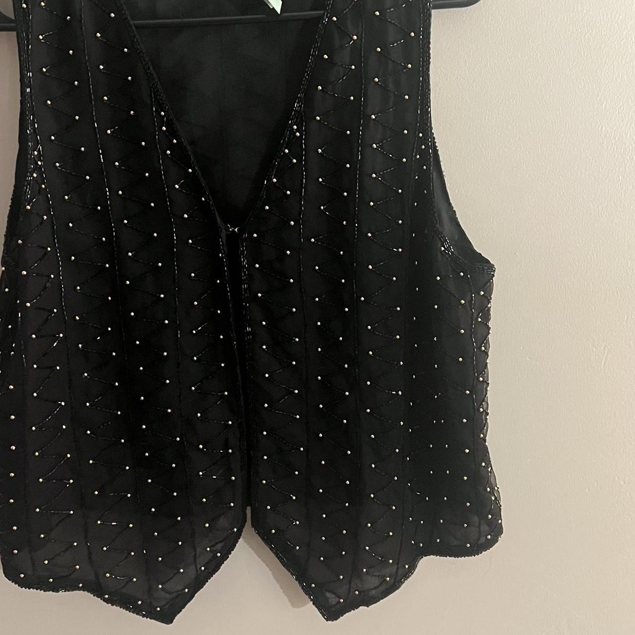 VINTAGE BLACK VEST WITH GOLD BEADING - Depop