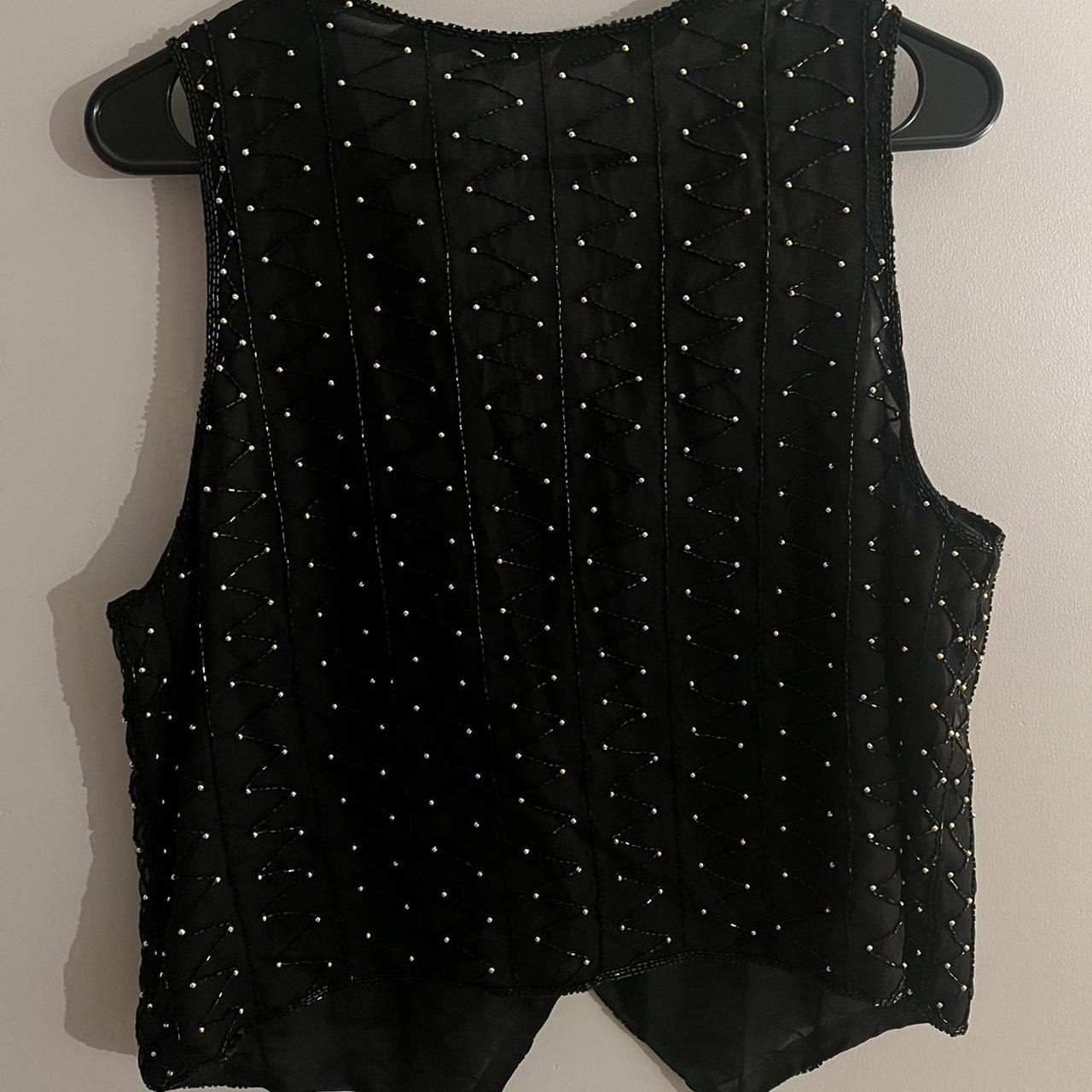 VINTAGE BLACK VEST WITH GOLD BEADING - Depop
