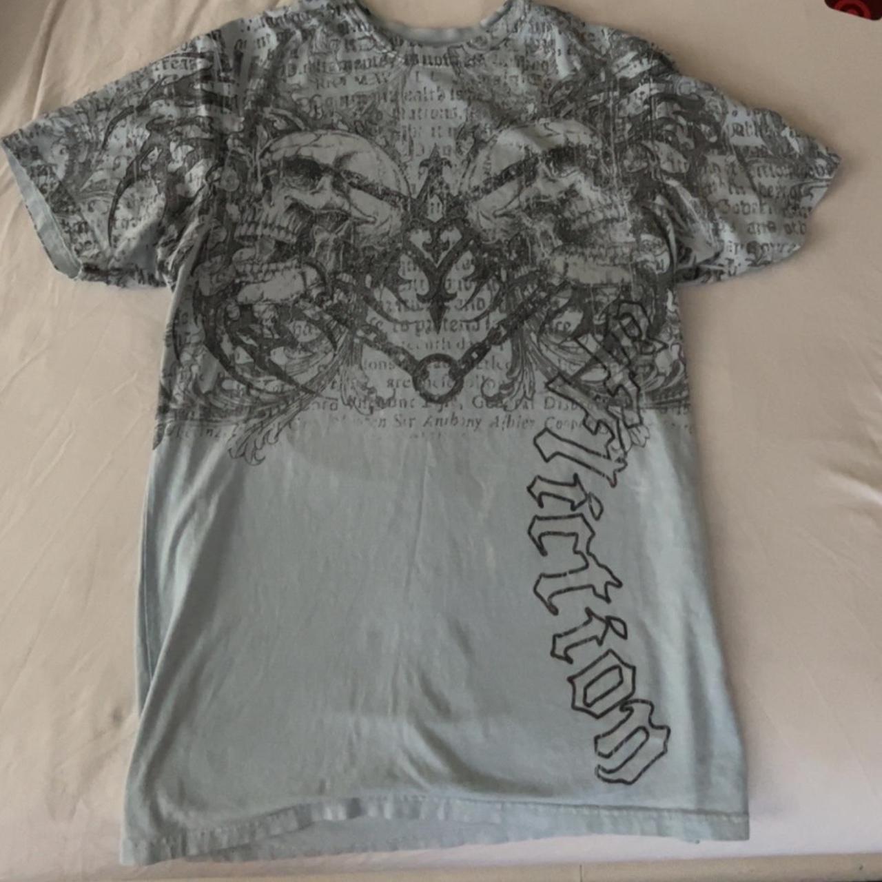Light blue affliction shirt open to... - Depop