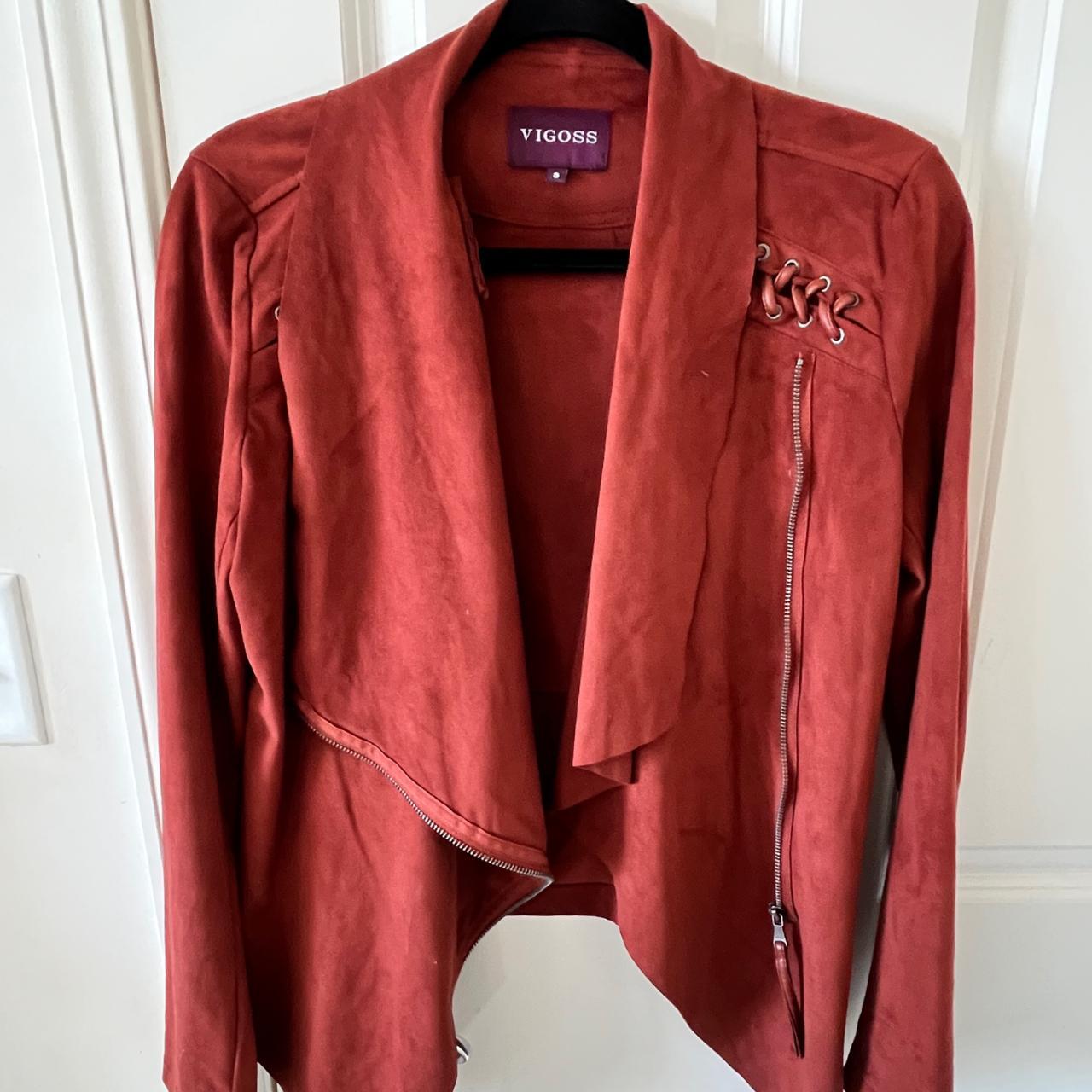 Vigoss Red Faux Suede Asymmetrical Zip Jacket Size S! - Depop