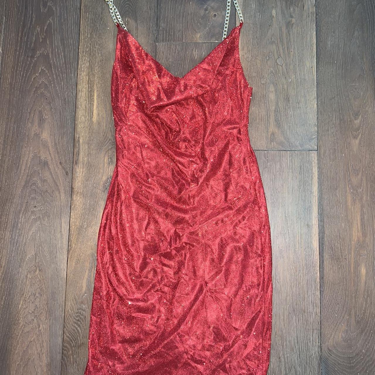 Sparkly Red Dress w Gold Chain Straps Free shipping - Depop