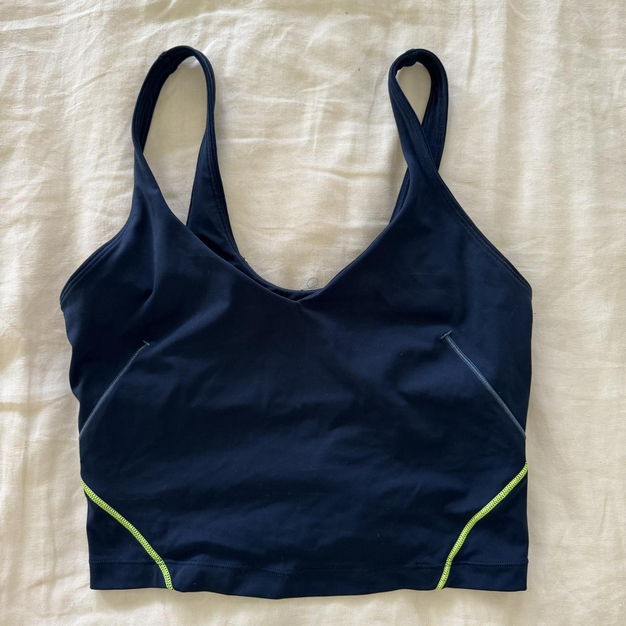 Lululemon Align Tank in Navy with Fluro green... - Depop