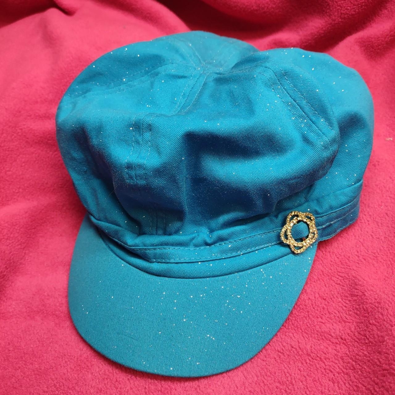 58cm sparkly bright blue 2000s hat with rhinestone... - Depop