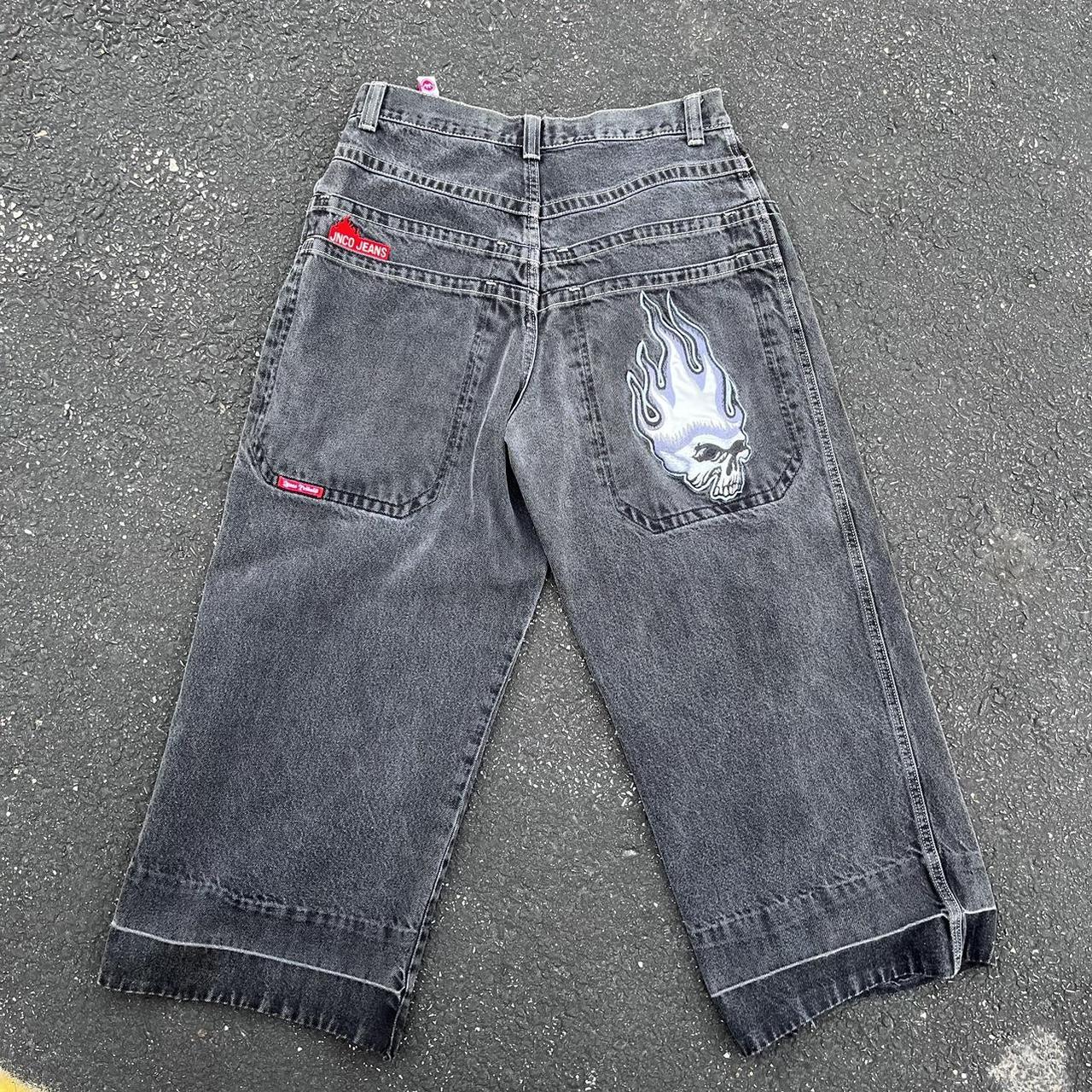 JNCO Flaming Skull Tribals Ho 400 34x32 Taking... - Depop