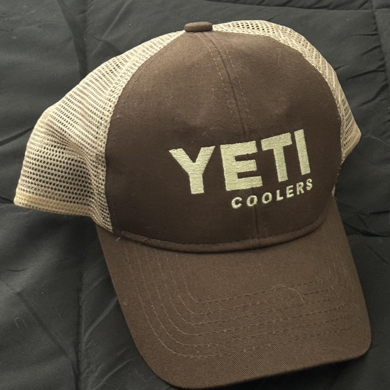 Brown and cream Yeti trucker hat | Depop