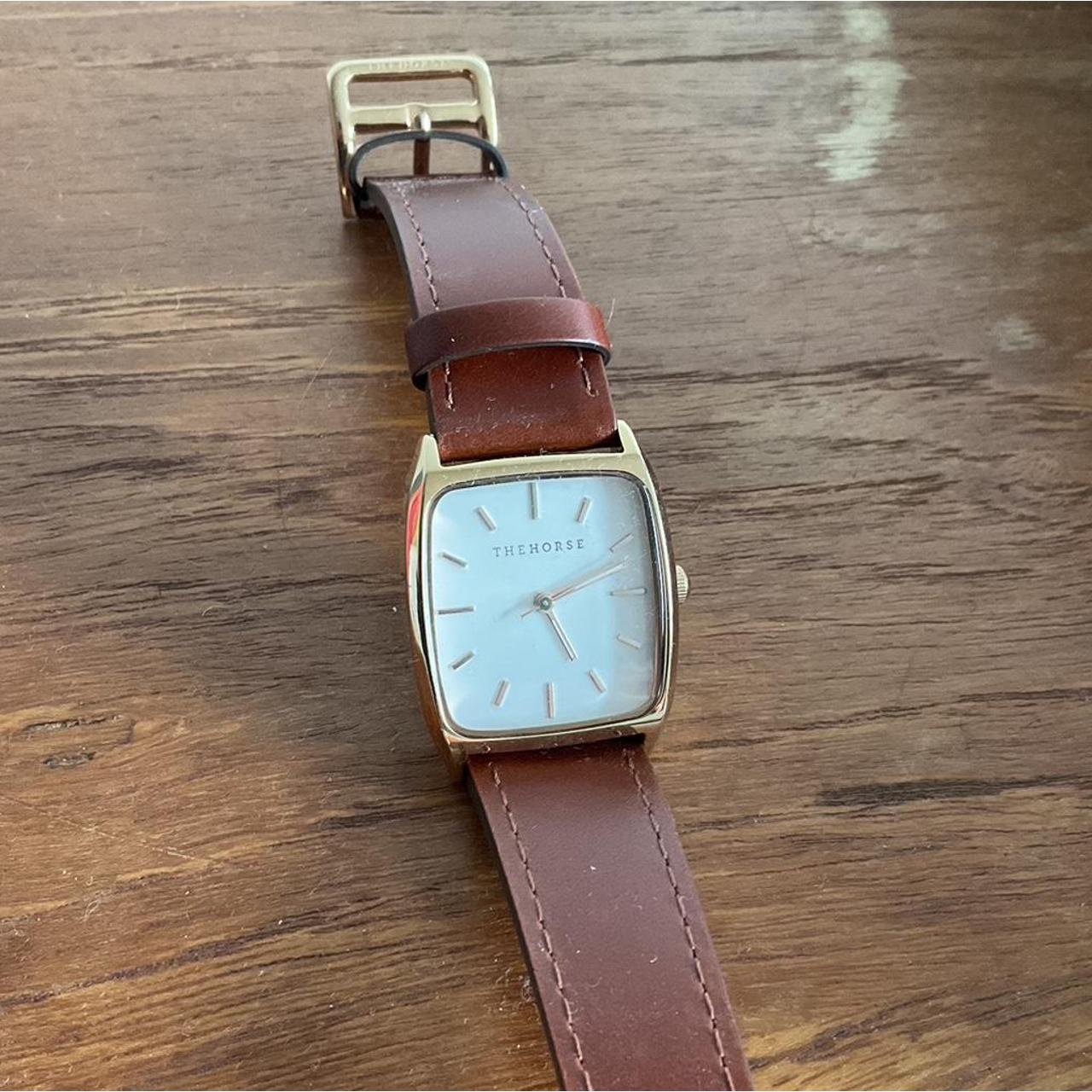 The Horse - tan square faced watch with rose gold.... - Depop
