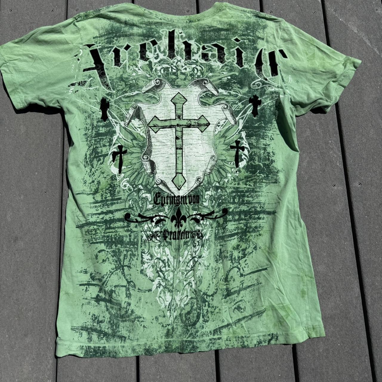 lime green archaic affliction grunge tee with cross... | Depop