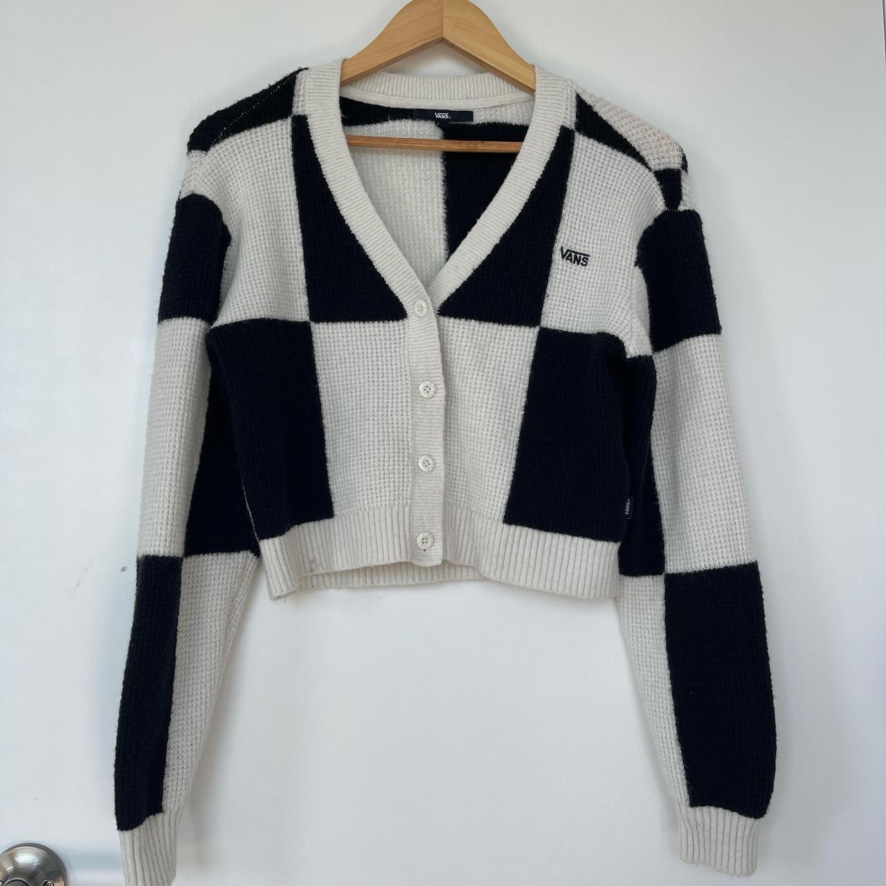 Vans black and white checkered cardigan - Depop