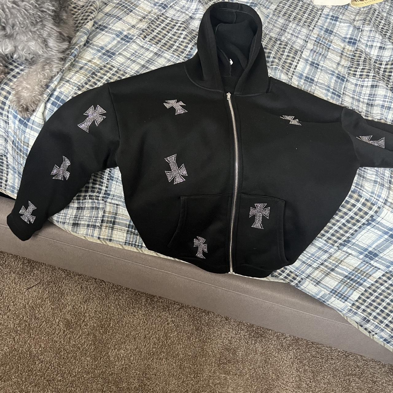 Y2K Rhinestone Cross Hoodie #y2k #chromehearts - Depop