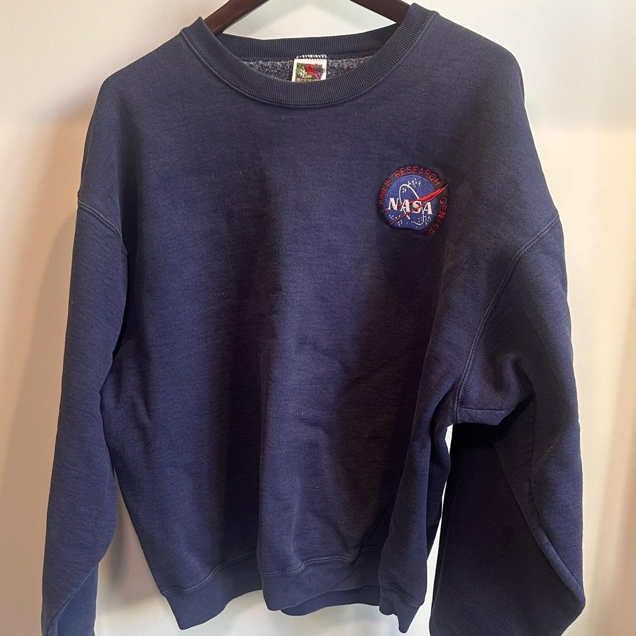 NASA navy blue sweatshirt with a crew neck and long... - Depop