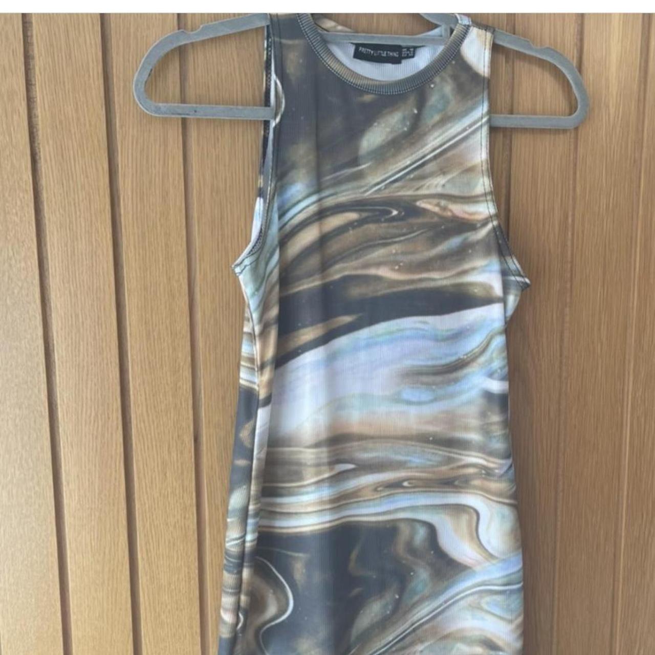 Pretty little thing marble bodycon racer neck mini... - Depop