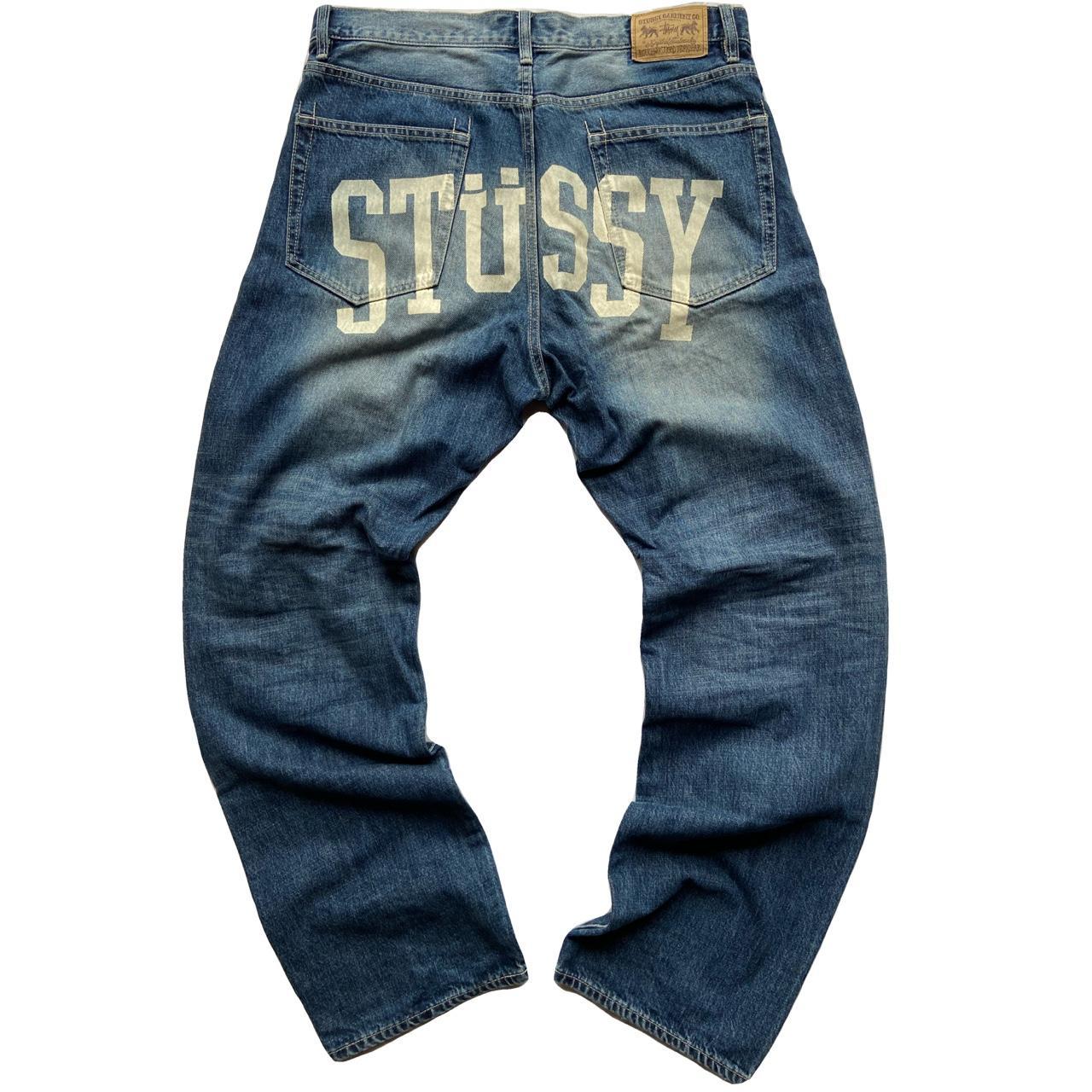 Stussy Spellout Jeans Size Large ( Stussy White... - Depop