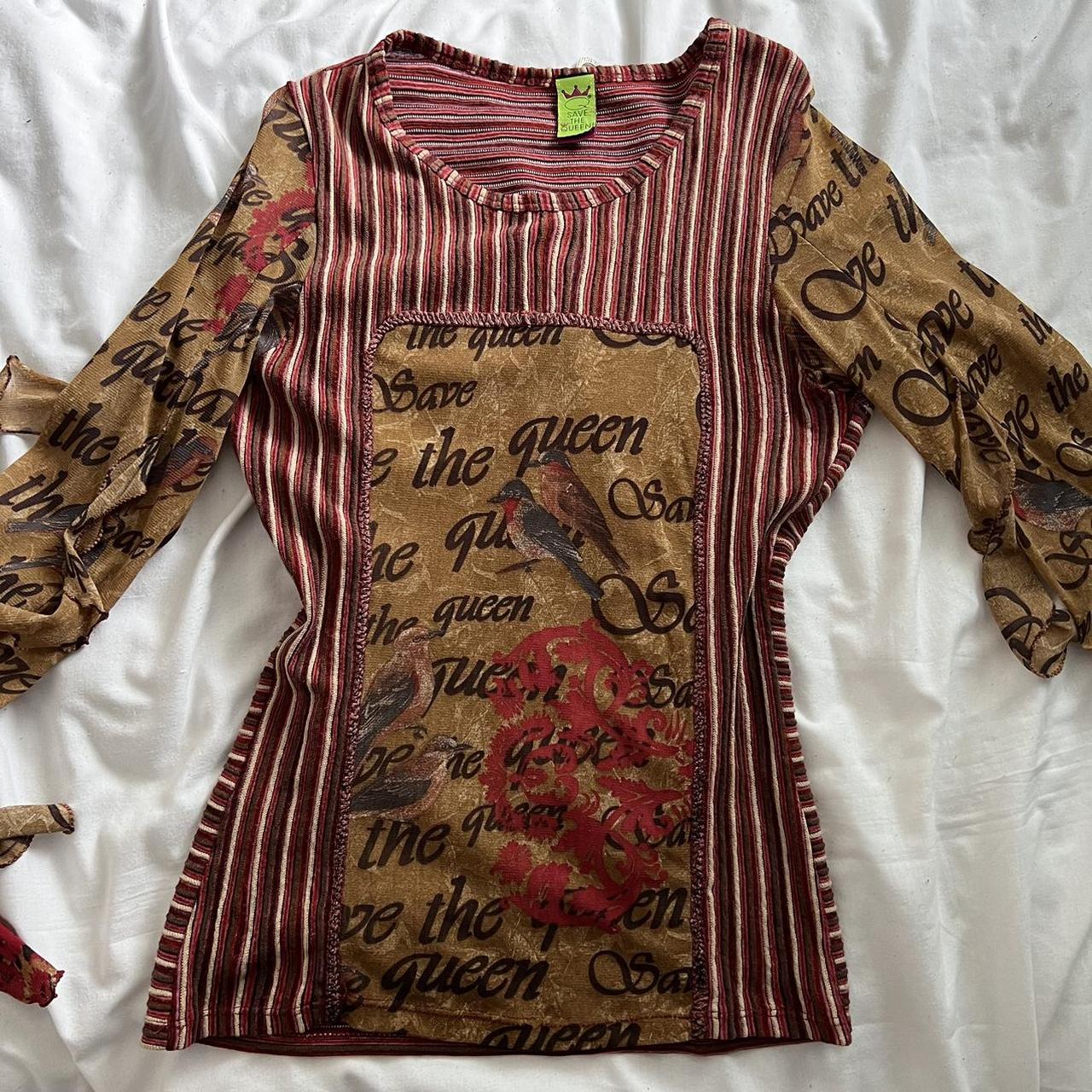 vintage save the queen mesh top with mesh sleeves... - Depop