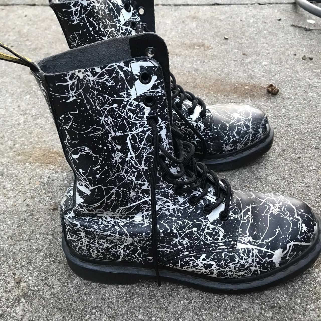 BLACK AND WHITE SPLATTER DOC MARTENS size 6 some... - Depop