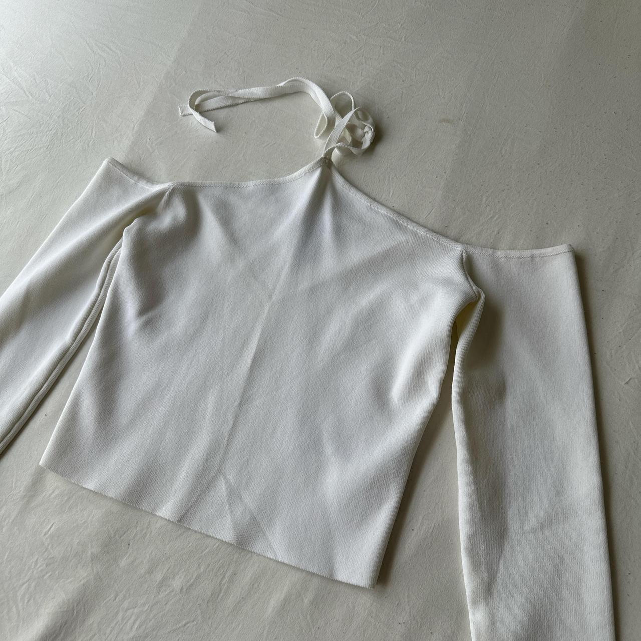 white cropped long sleeve halter top - Depop