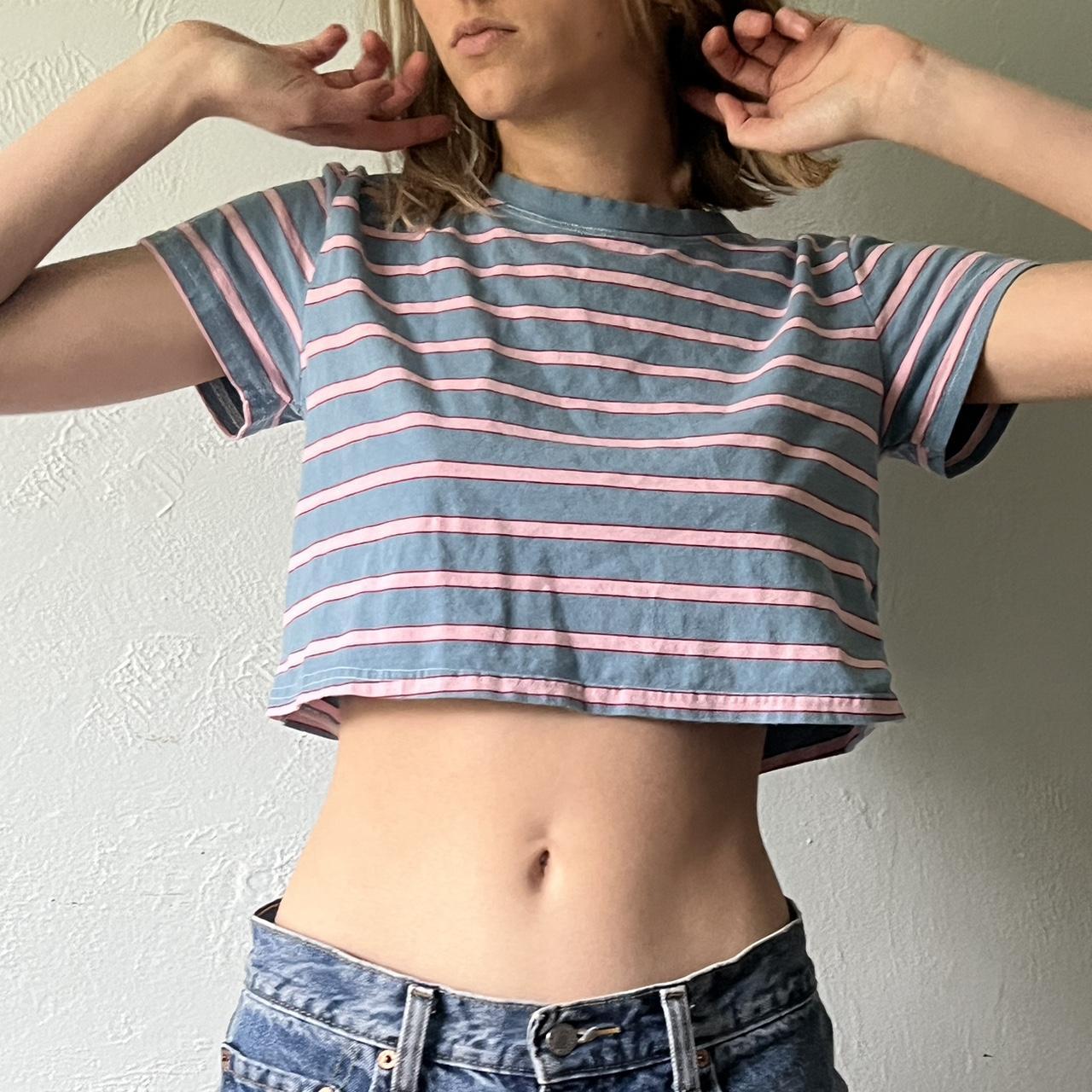- cutest blue and pink striped micro crop top!! -... - Depop