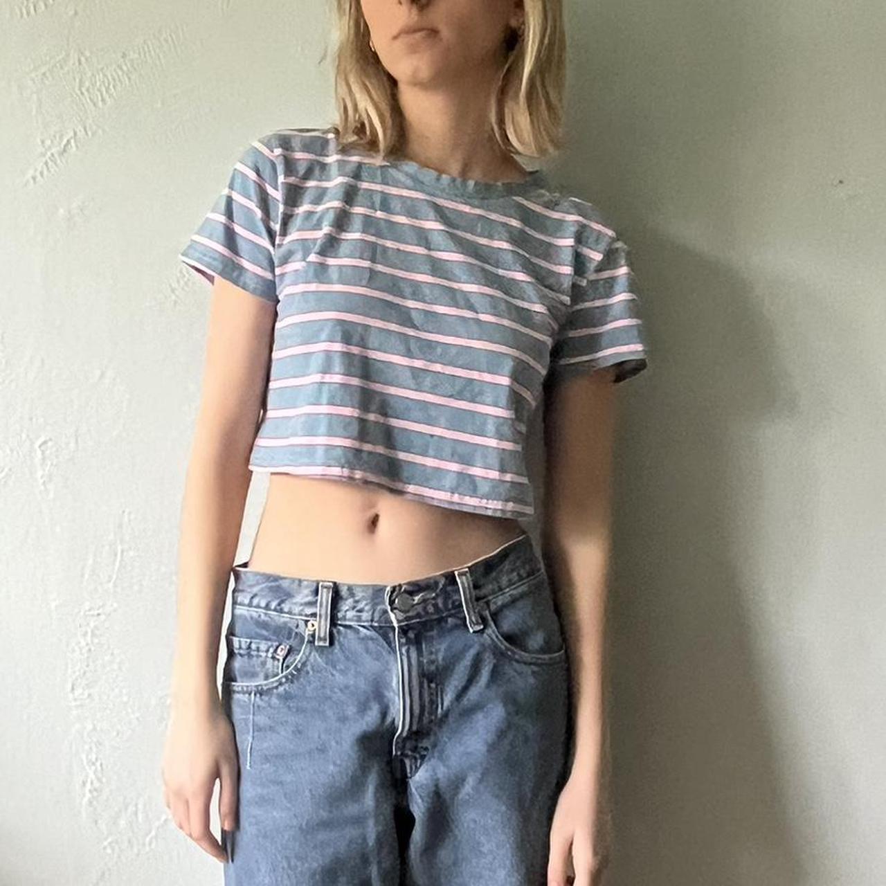 - cutest blue and pink striped micro crop top!! -... - Depop