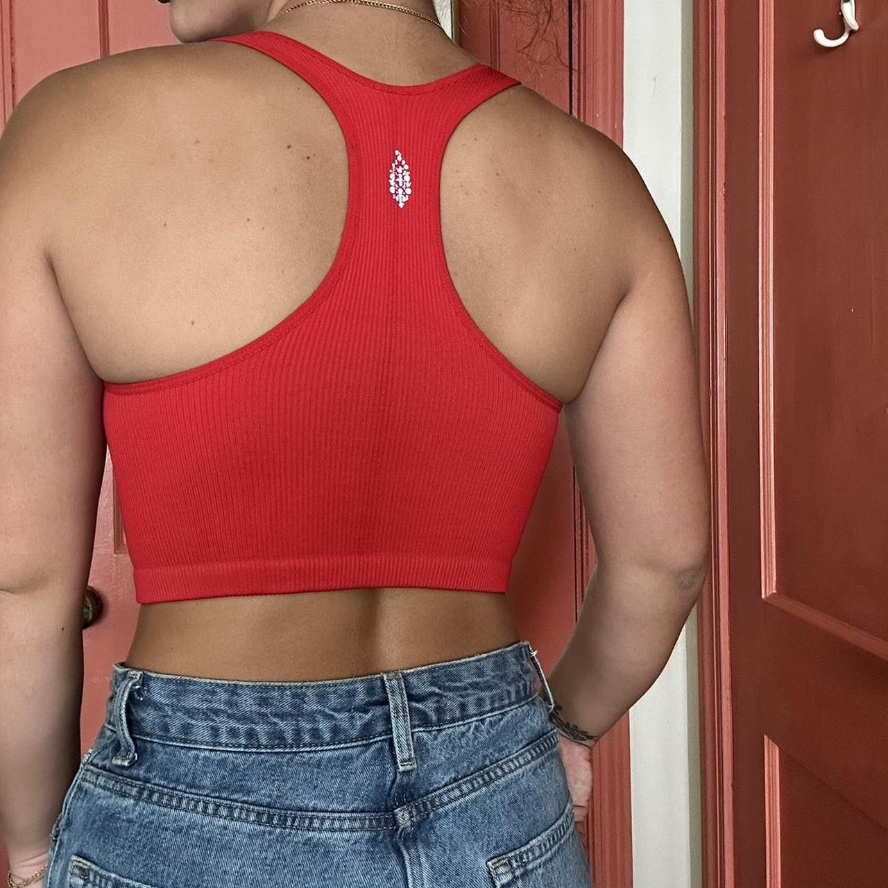 Red cropped tank top size small free people movement | Depop