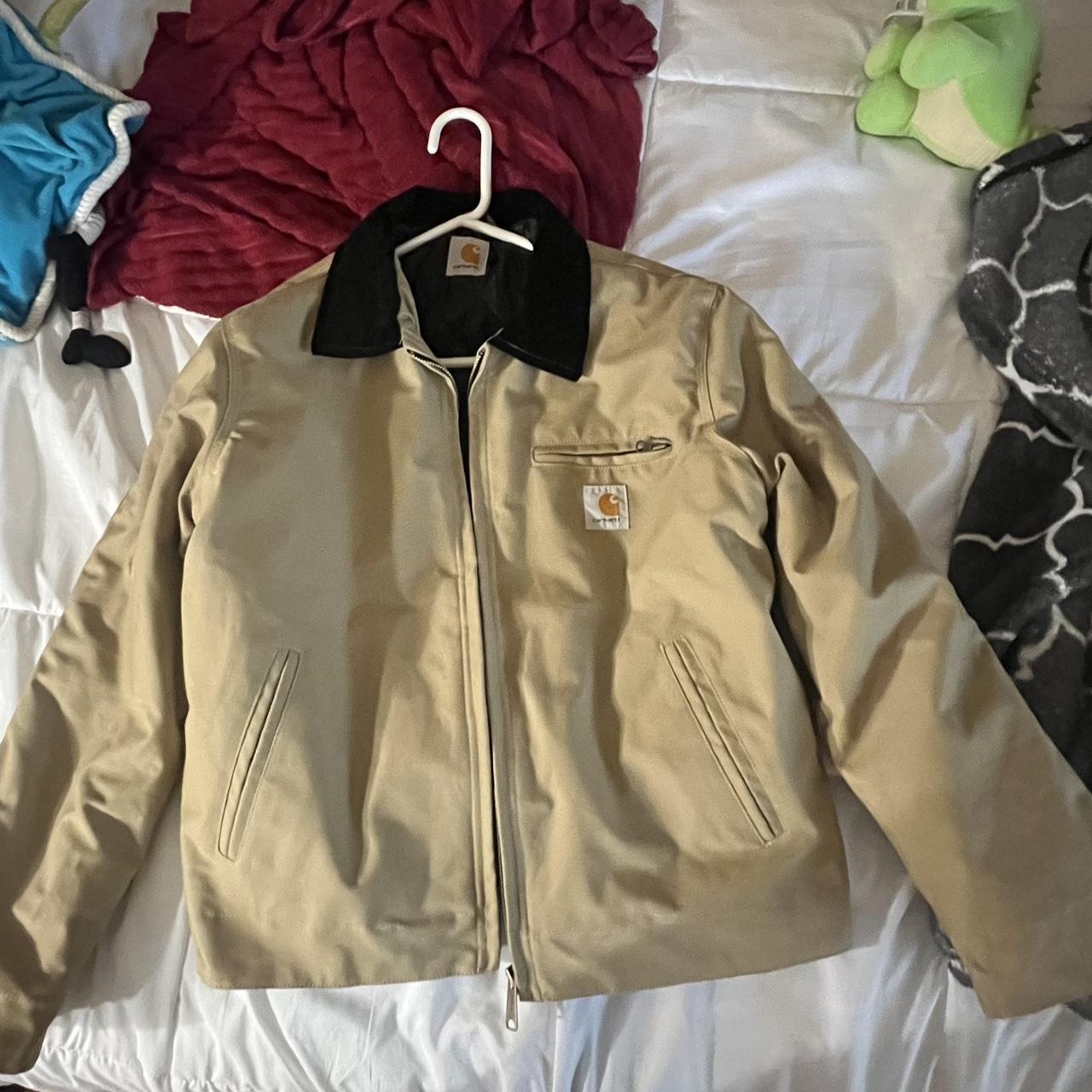 Carhartt tan and cream jacket size M fits like a small - Depop