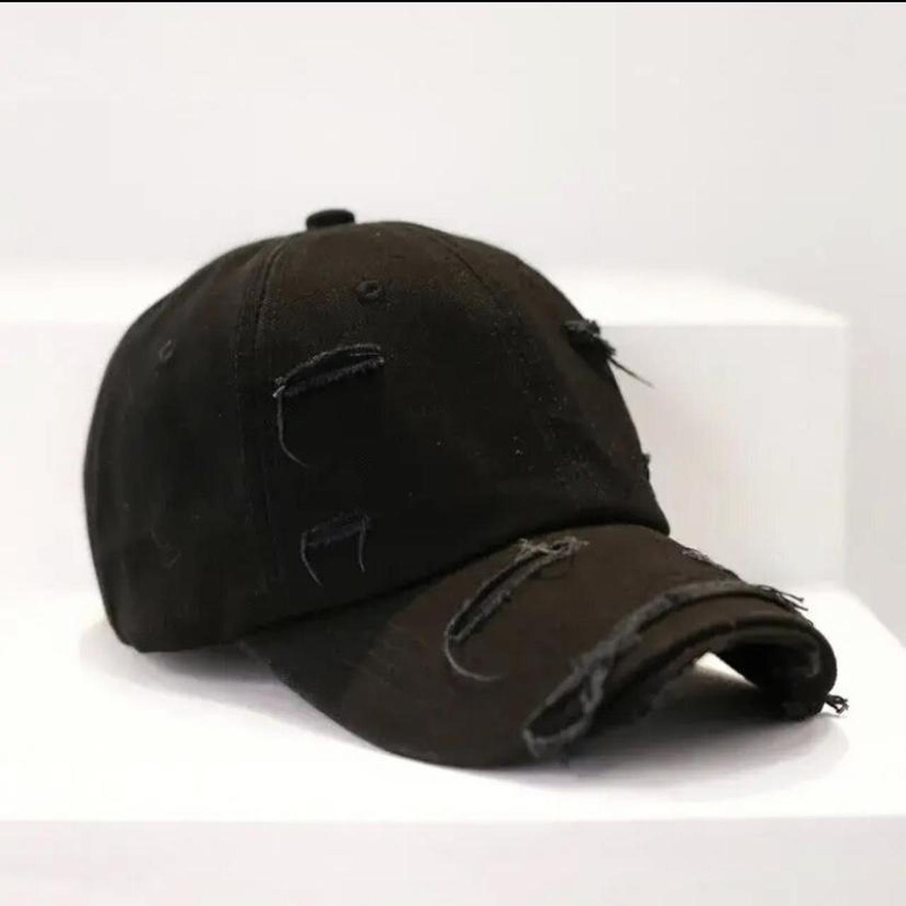 Distressed Black Baseball Cap - Depop