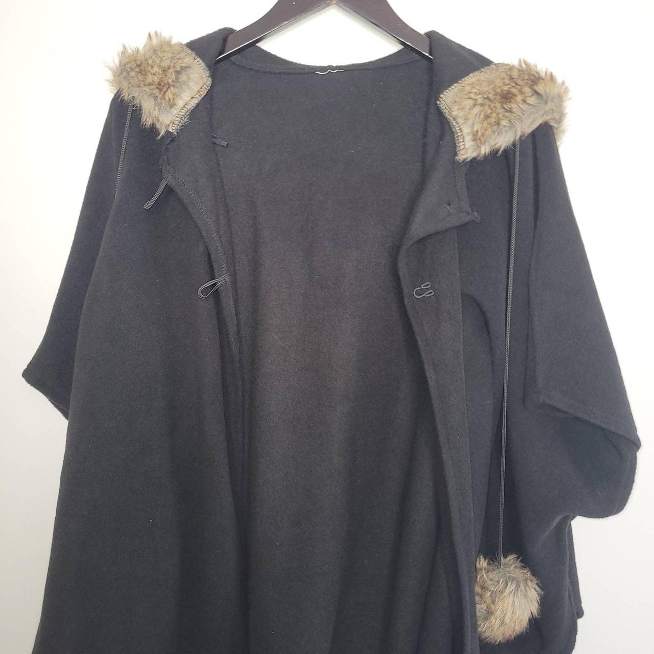 Faux Fur Hooded Fleece Cape Black Condition: No... - Depop