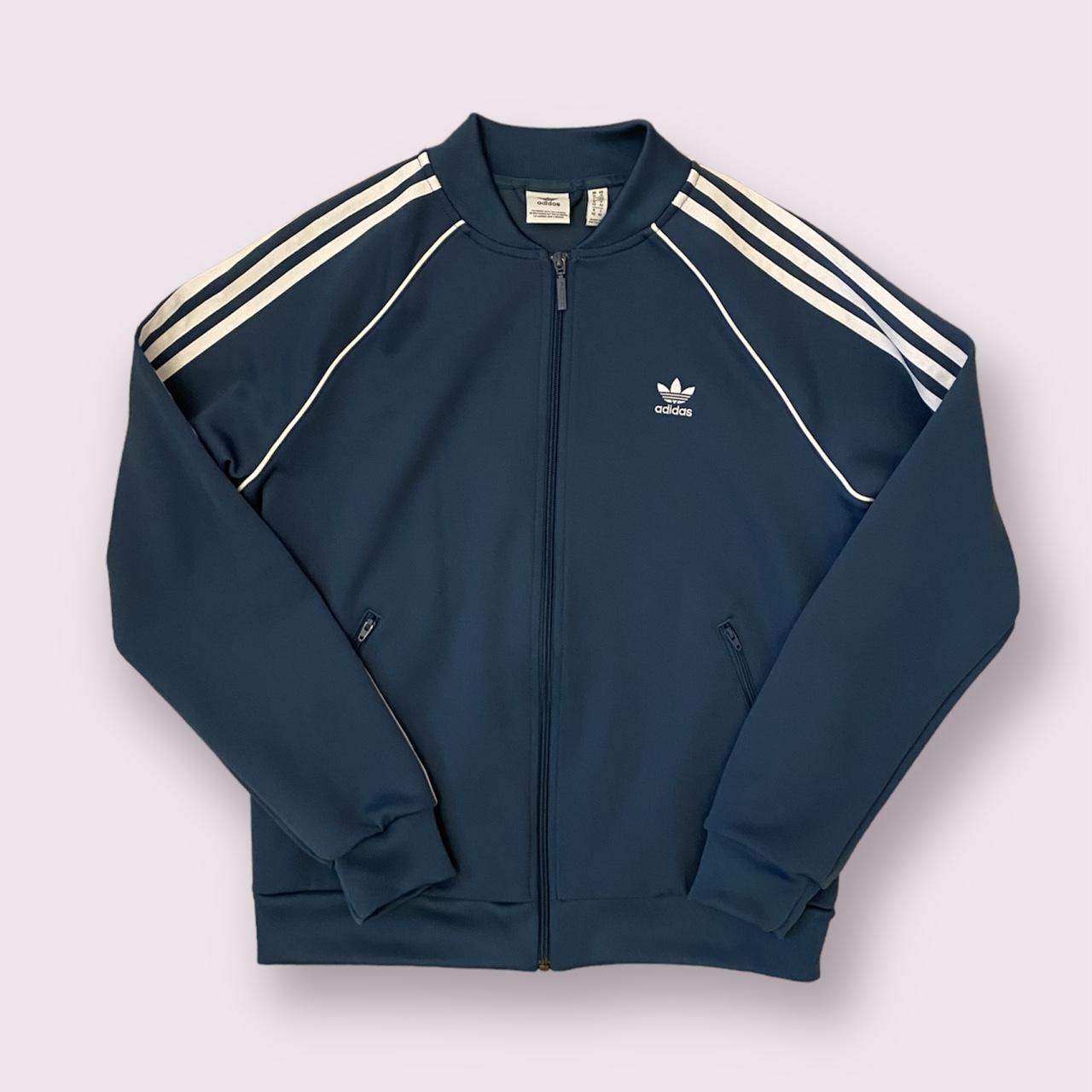 Adidas Zip Up Jacket 26” Aquamarine White Depop