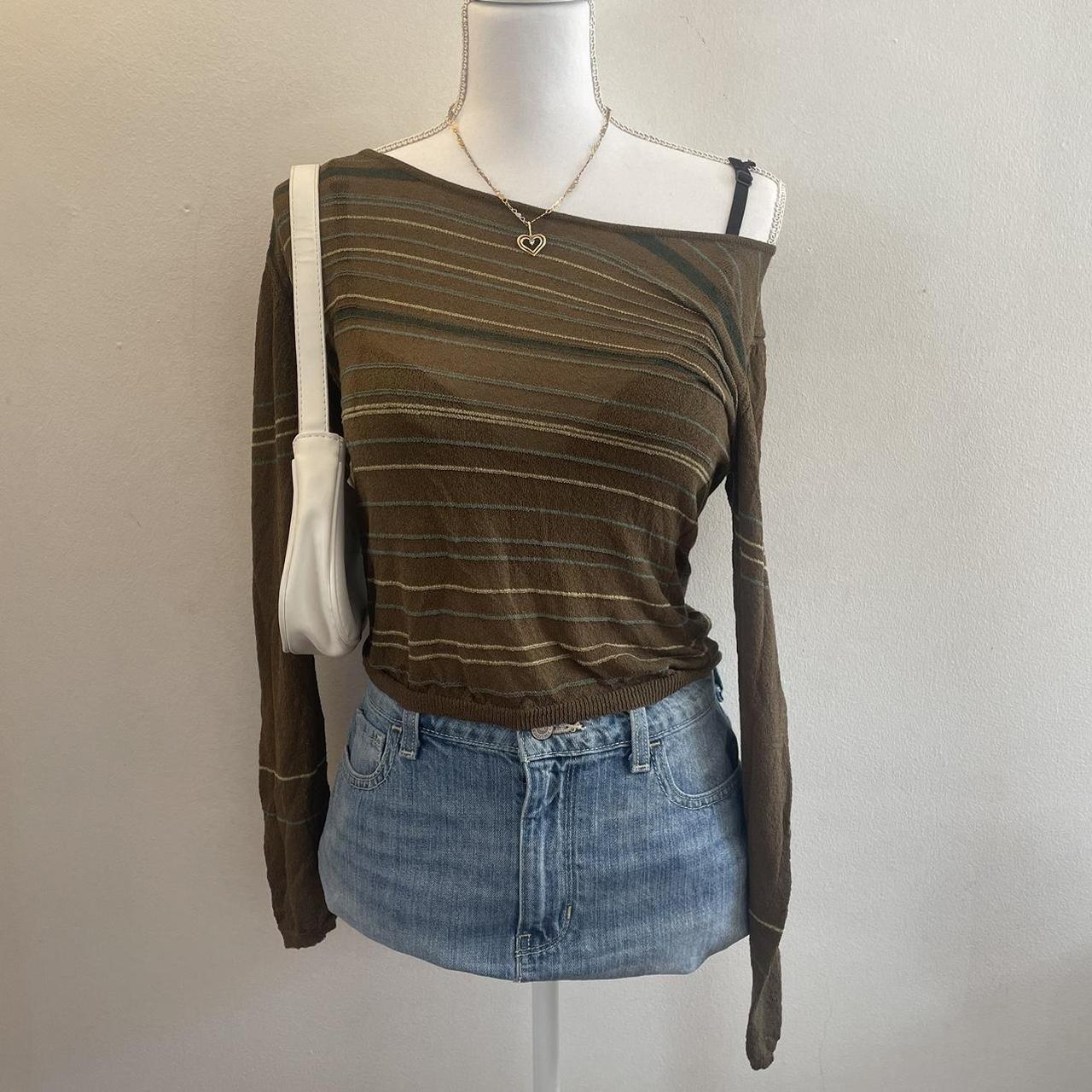 2000s stripe off the shoulder top Adorable y2k... - Depop