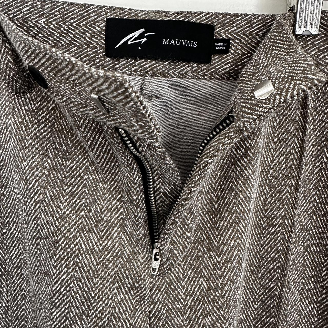 MAUVAIS Khaki Zig Zag Pants Premium textured... - Depop