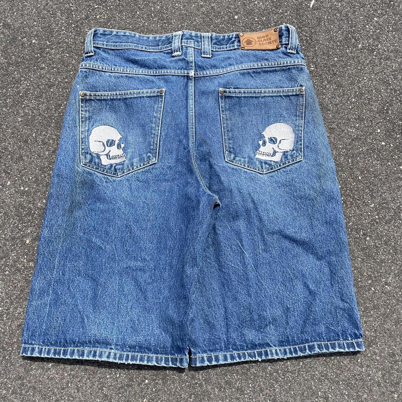crazy skull embroidered jorts size 36 no major... | Depop