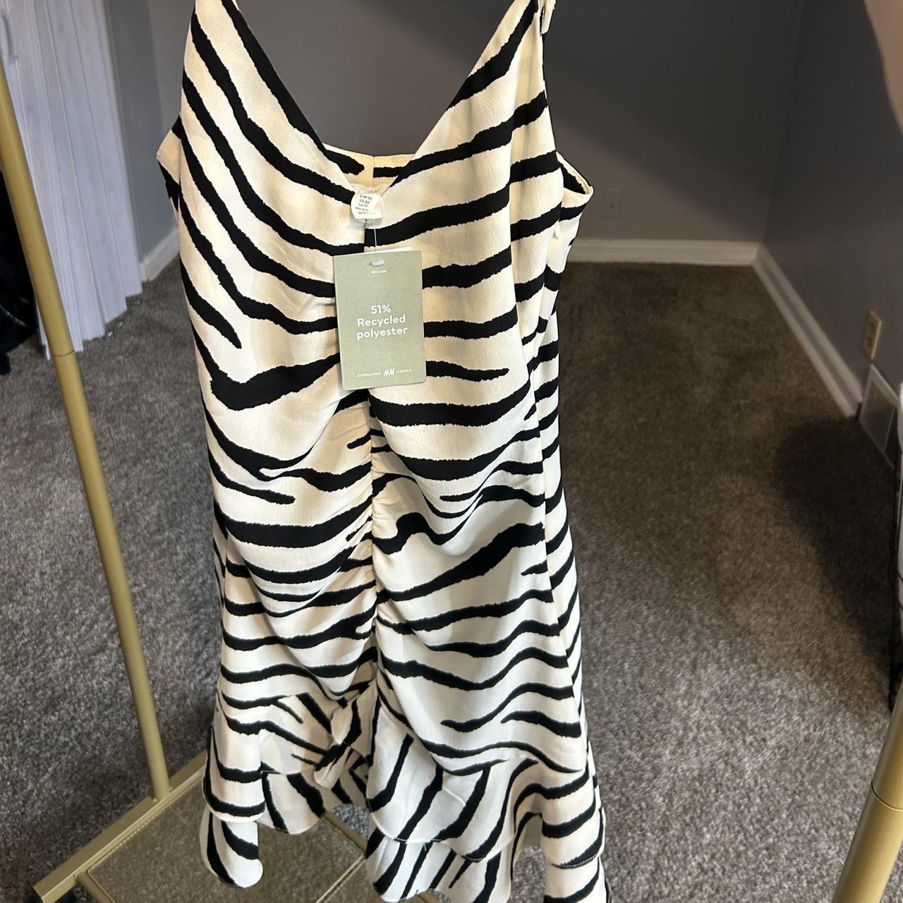 Black and white H&M zebra print mini dress with... | Depop