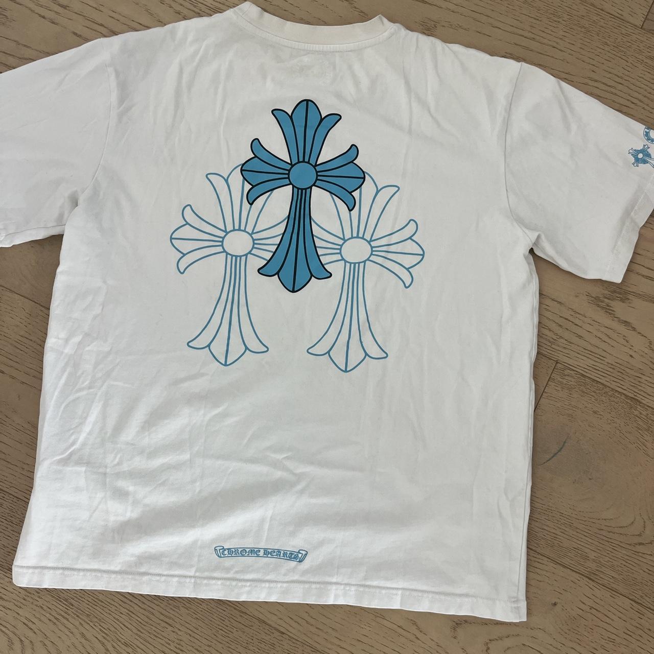 Chrome Hearts Women's White and Blue Shirt | Depop