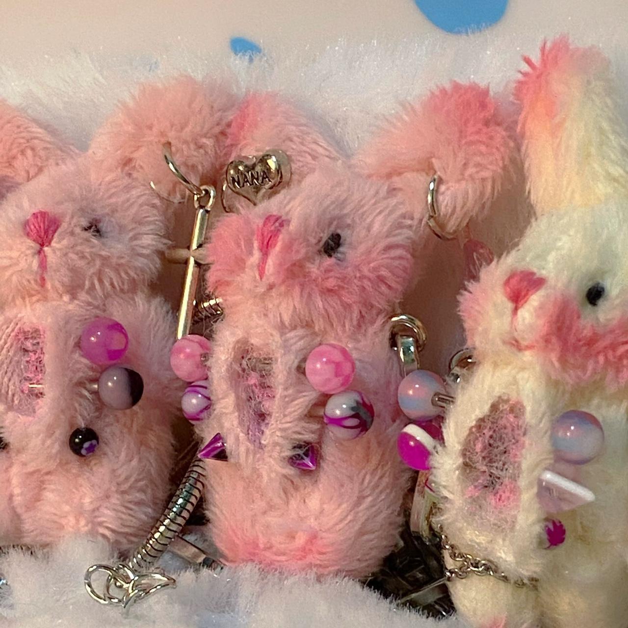HANDMADE Pastel pink bunny keychain with beads and... | Depop