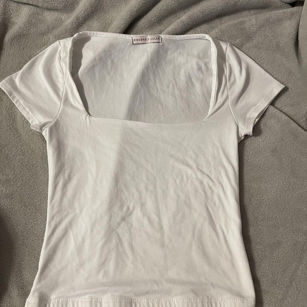 white square neck top size small material is very... - Depop