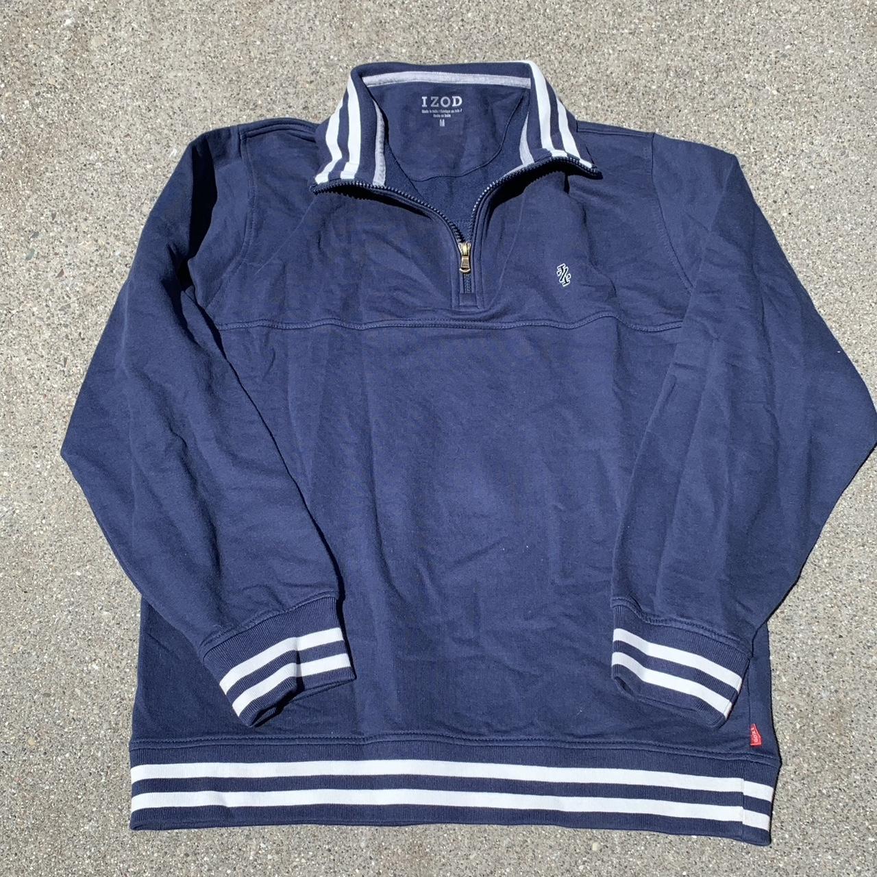 2000s izod quarter zip blue white striped mock neck... - Depop