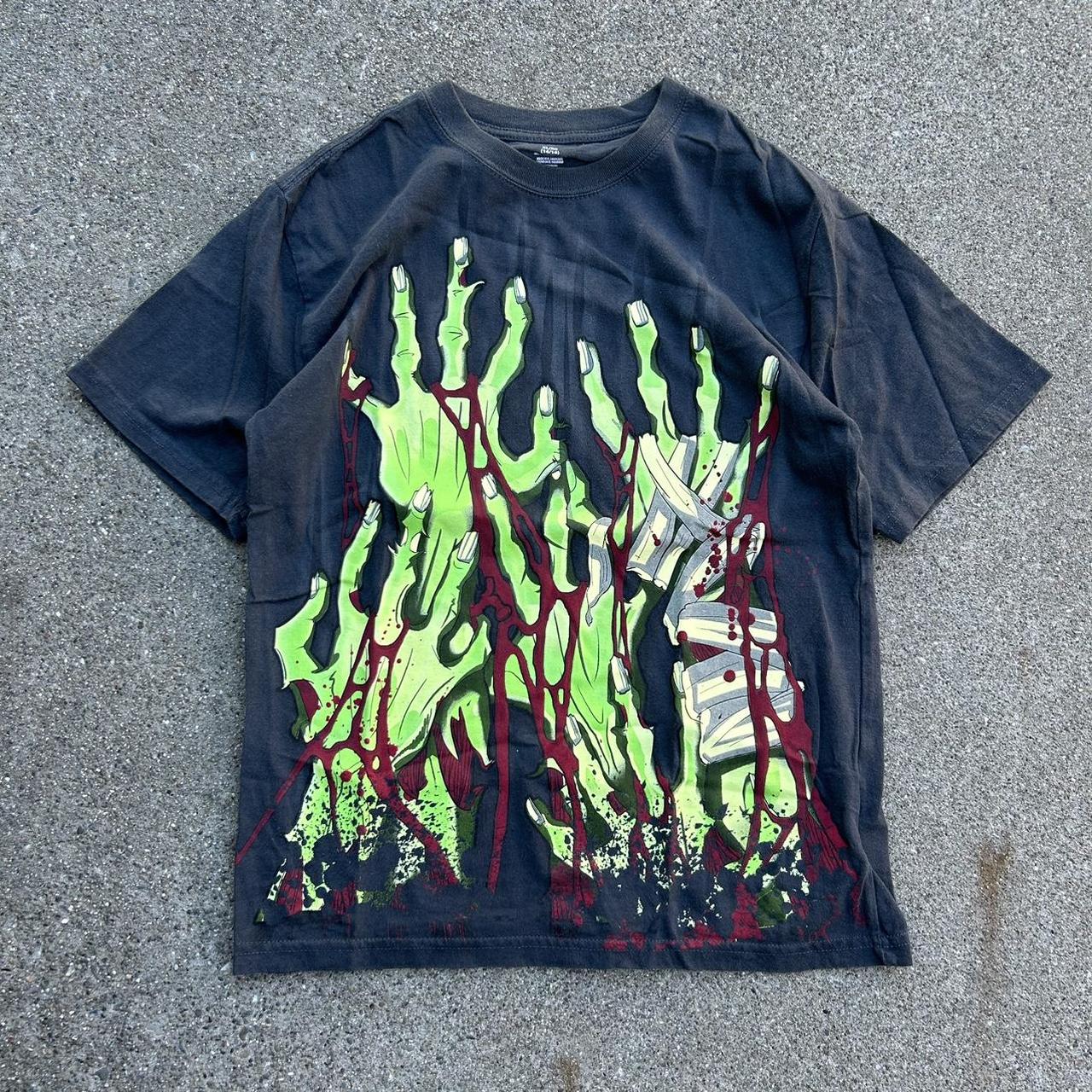 y2k grunge zombie hands halloween shirt dope graphic... - Depop