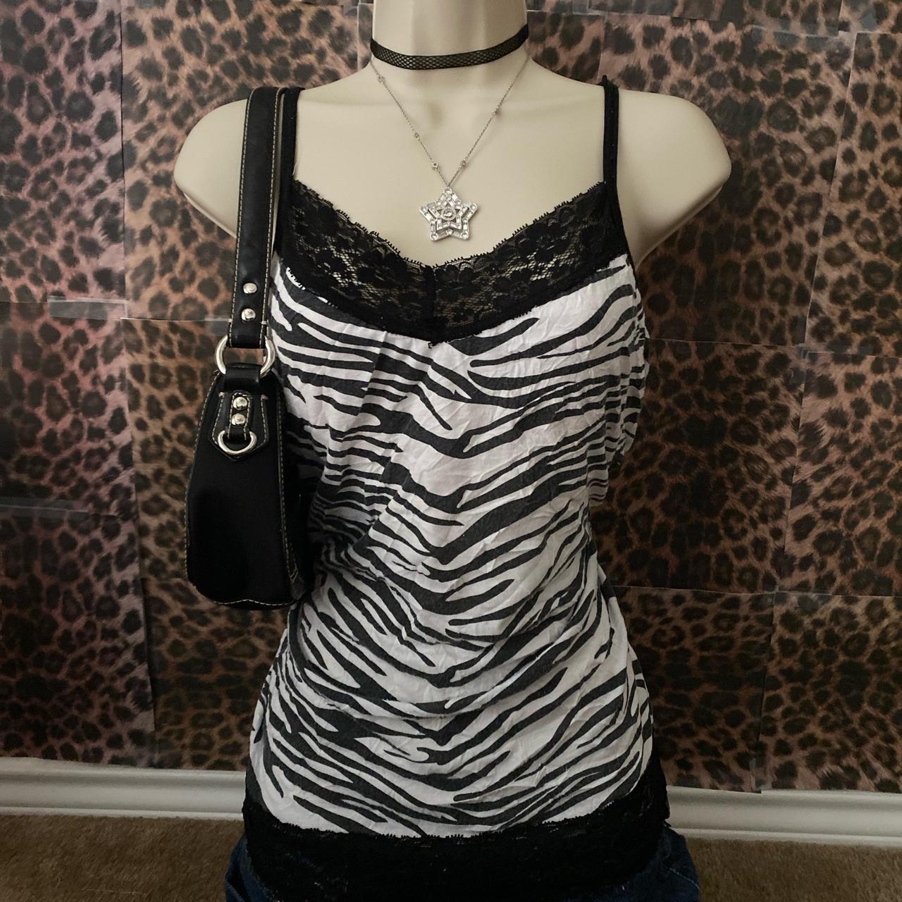 the most y2k mcbling zebra print tank top with black... - Depop