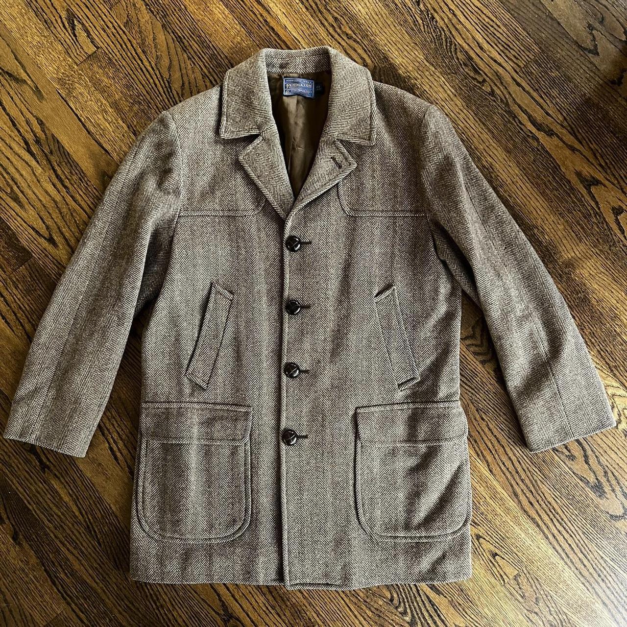 Vintage Pendleton 100% wool herringbone overcoat... - Depop